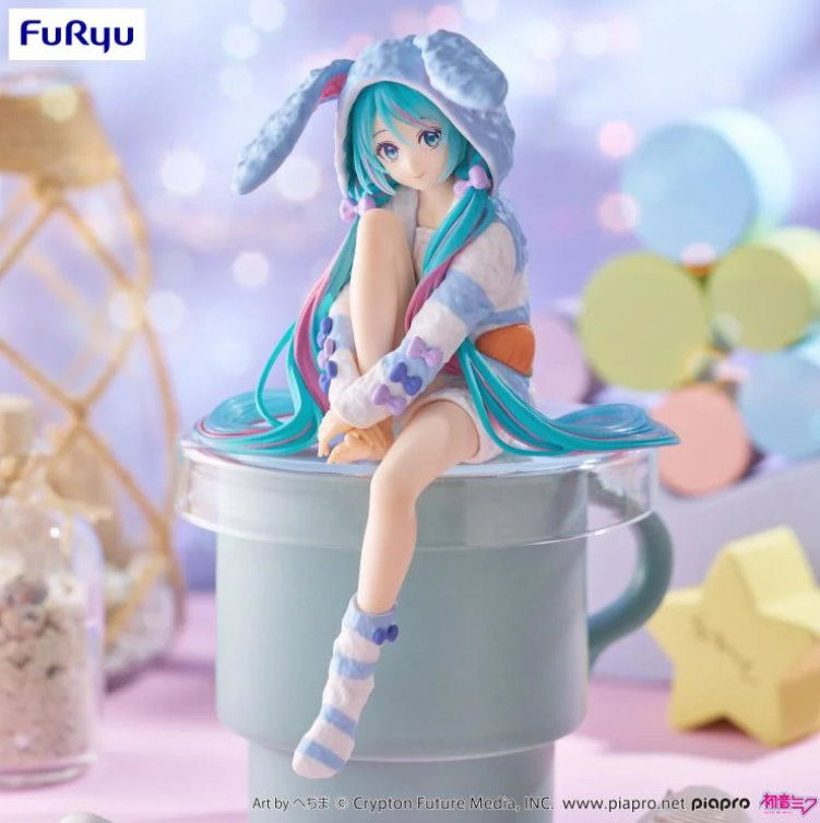 Hatsune Miku Noodle Stopper Figure -Rabbit Ear Hood Pajama Blue Color ...